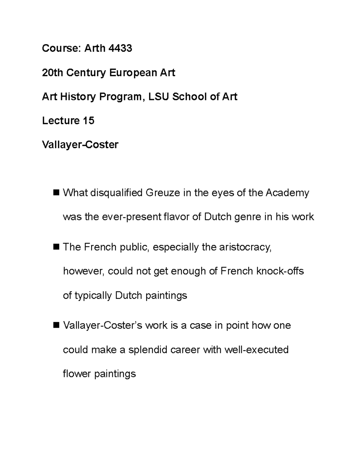 Still Life Paintings - notes - Course: Arth 4433 20th Century European ...