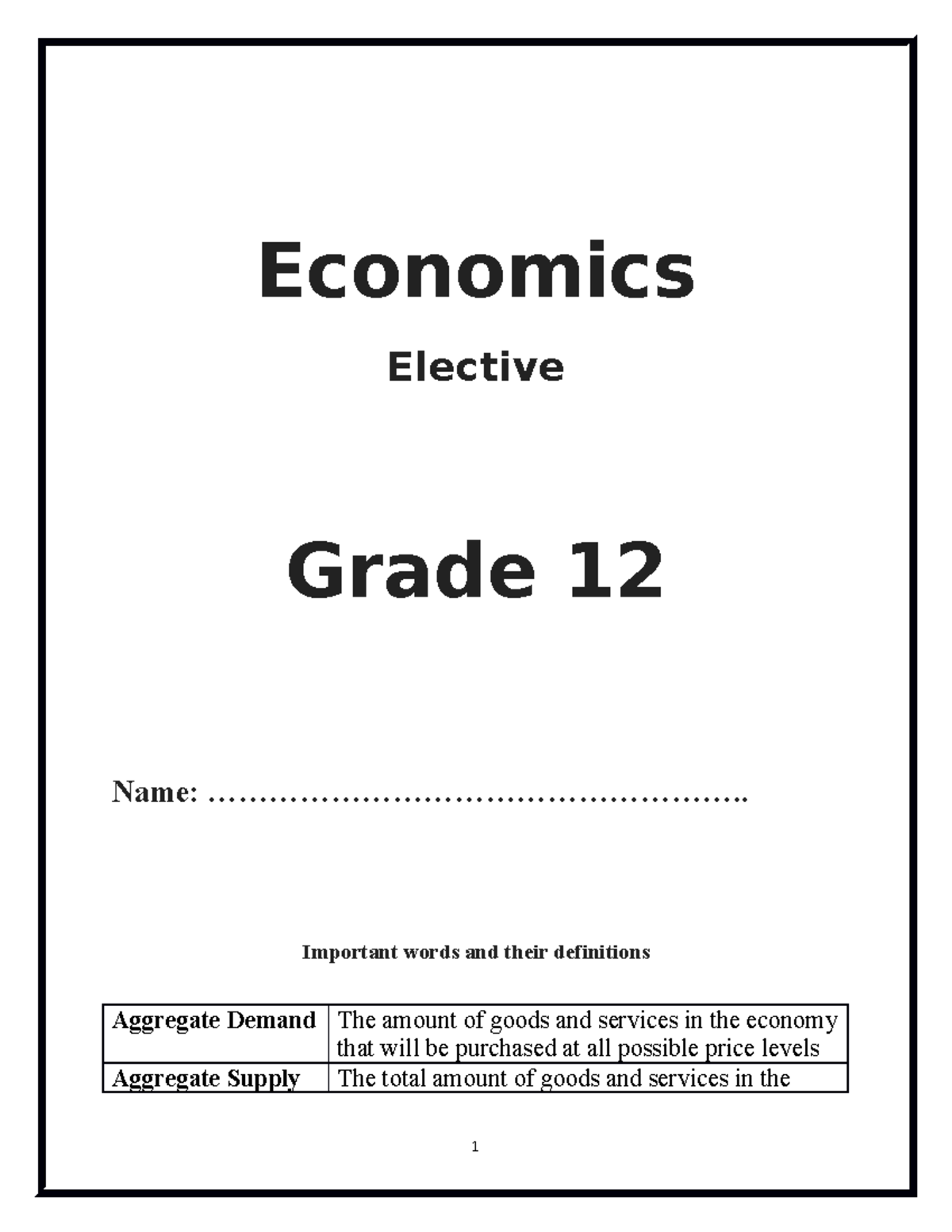 Economics Elective Summary Grade 12 Q 3 - Economics Elective Grade 12 ...