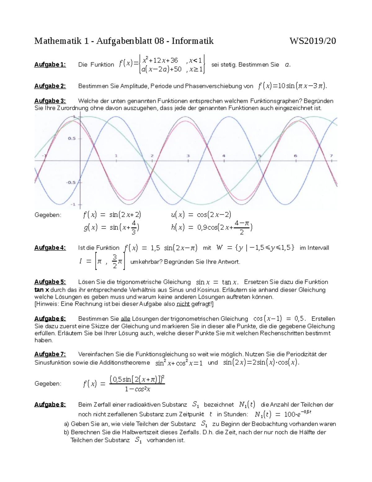 Mathe 1-Aufgabenblatt 08 WS2019 - Mathematik 1 - Aufgabenblatt 08 ...