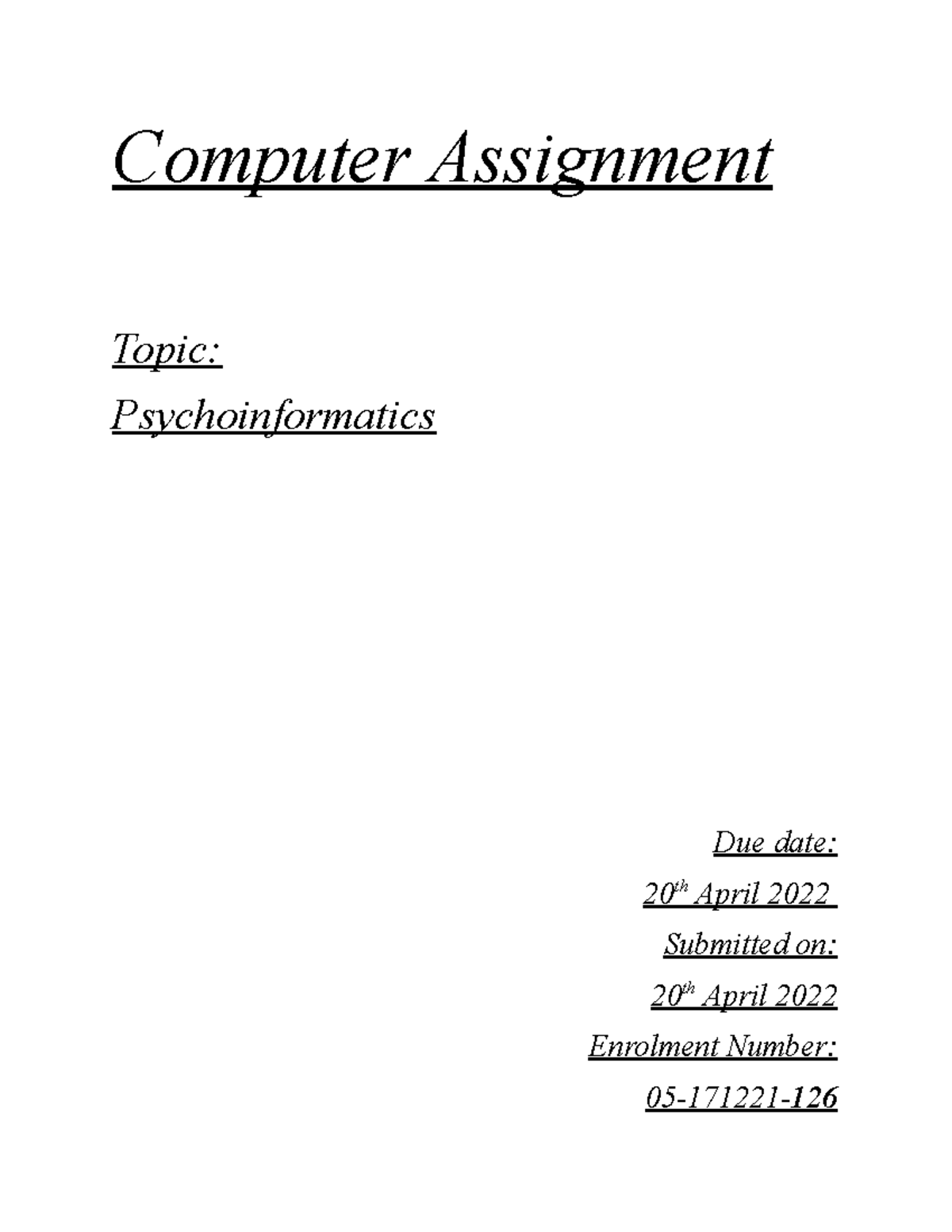 Psychoinformatics - Computer science assignment on psycho-informatics ...
