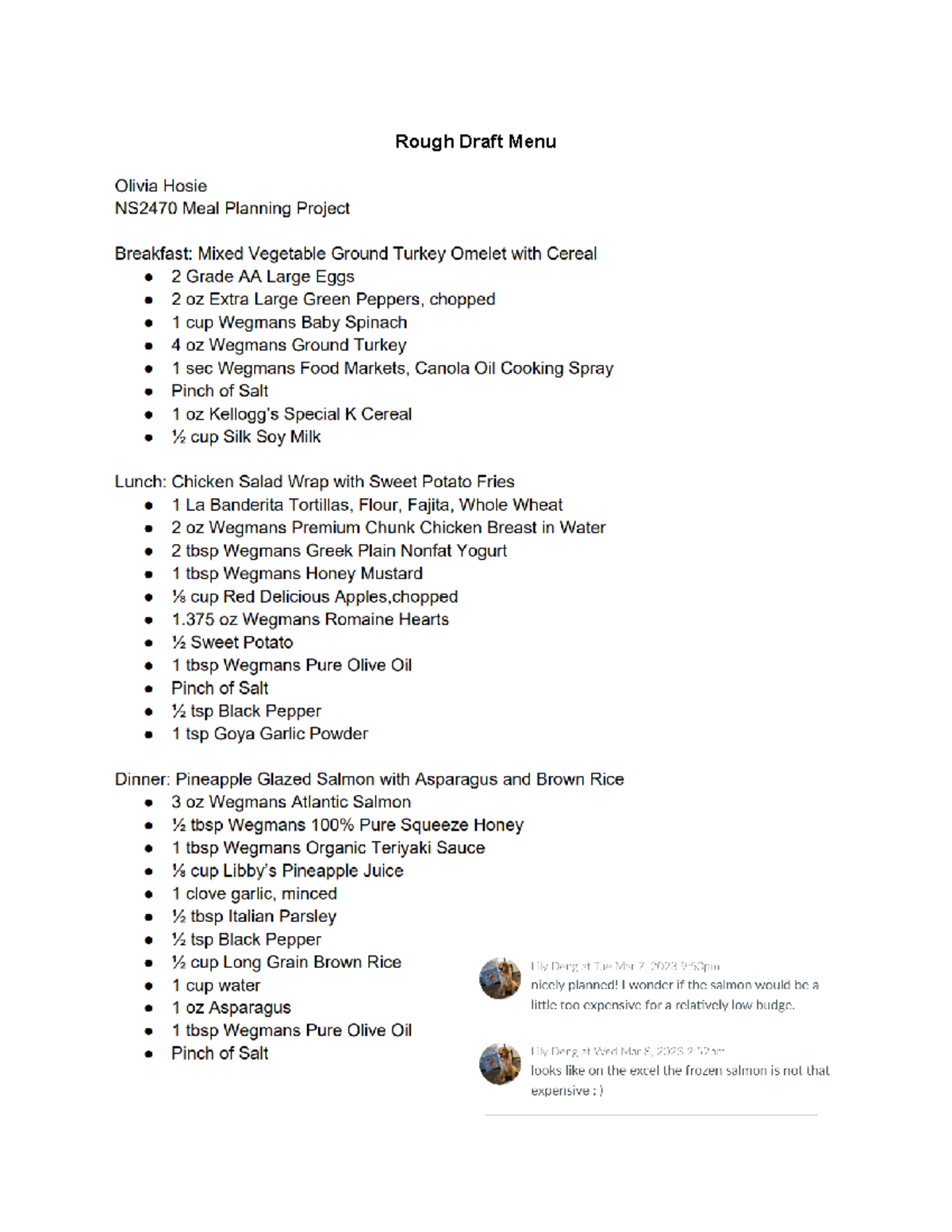 NS 2470 Menu - meal plan menu - Rough Draft Menu Final Menu A recipe ...