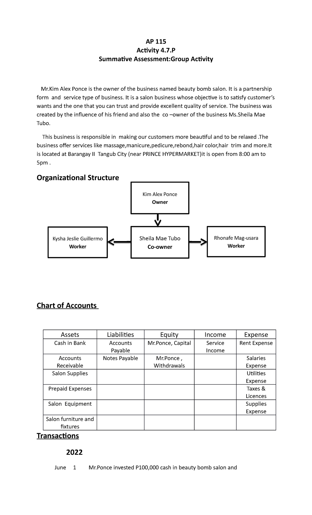 Accouting - huhuhh - AP 115 Activity 4.7 Summative Assessment:Group ...