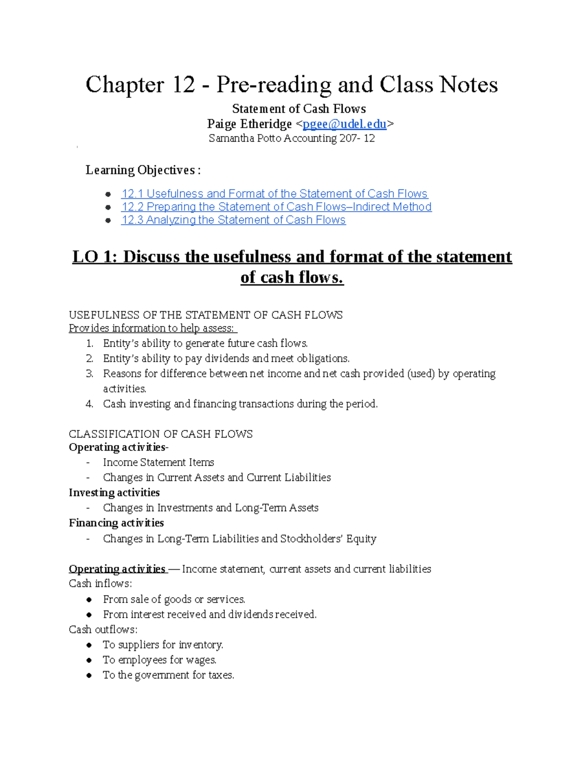 Chapter 12 - Pre-reading - Chapter 12 - Pre-reading and Class Notes ...