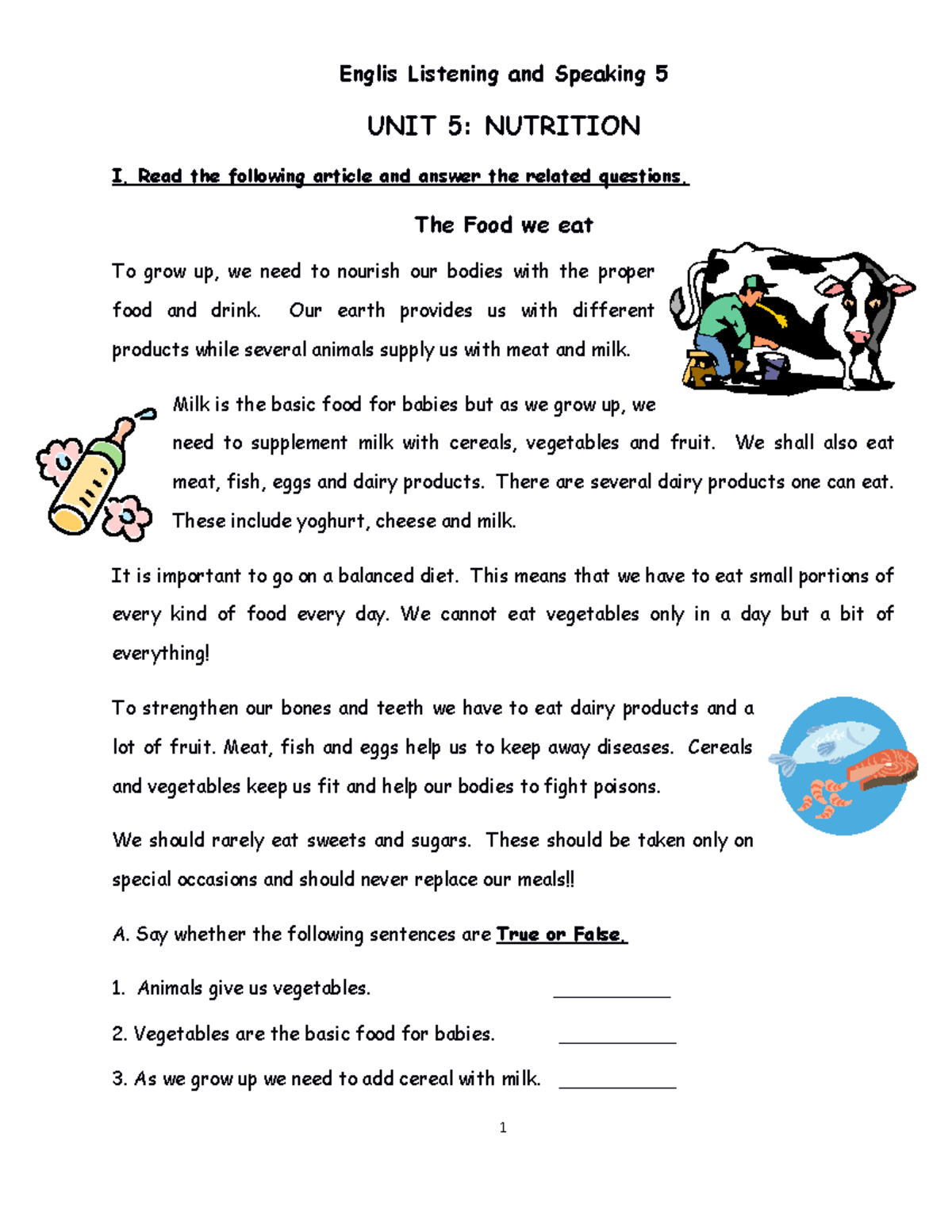 Unit 5 - Handout 1 - Practice speaking skill - Englis Listening and ...