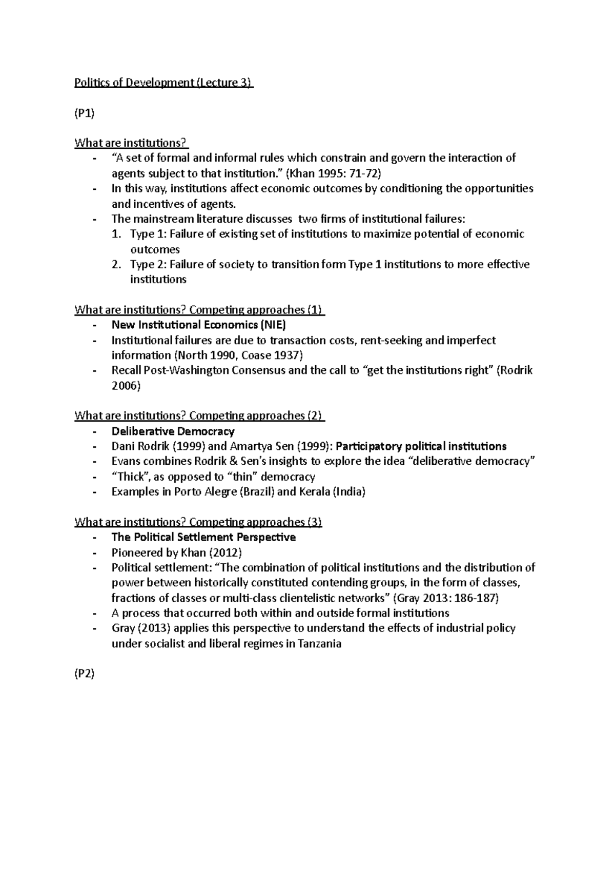 Politics of Development lecture 3 - ” (Khan 1995: 71-72) - In this way ...