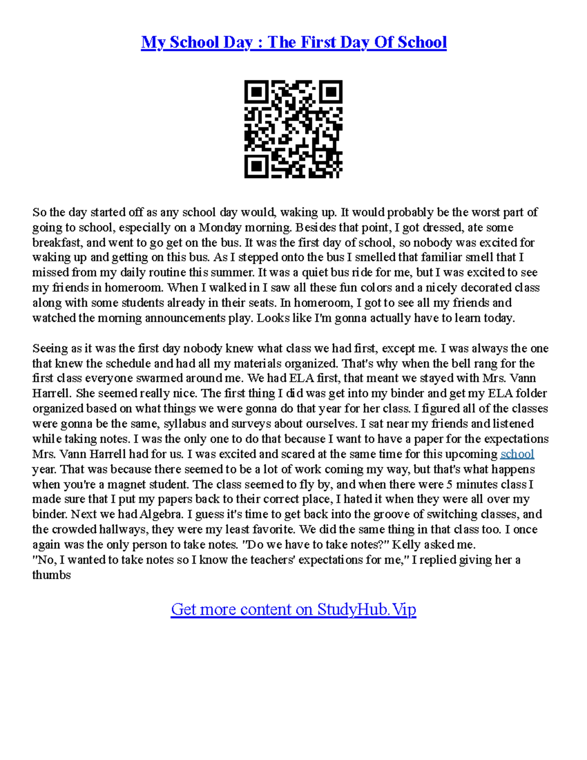 First Day Of School Essay - My School Day : The First Day Of School So ...