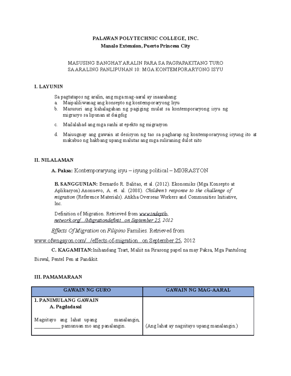 DLP NO. 2 - dlp - PALAWAN POLYTECHNIC COLLEGE, INC. Manalo Extension ...