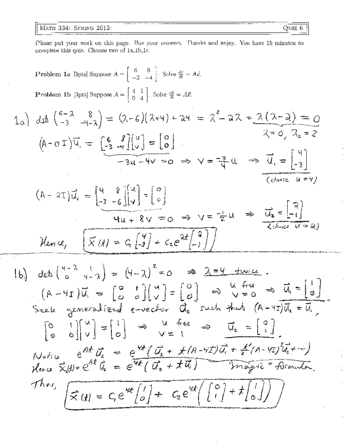 Differential Equations Quiz Week 6 Soln L Math 334 Spring 2012 Quiz