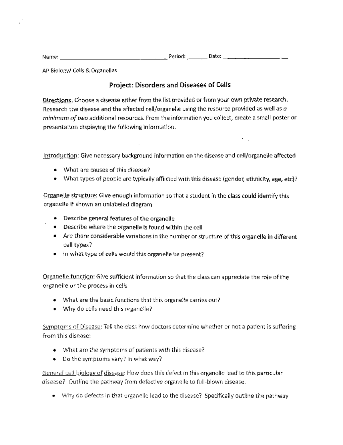 Disorders and diseases of cells project - Studocu