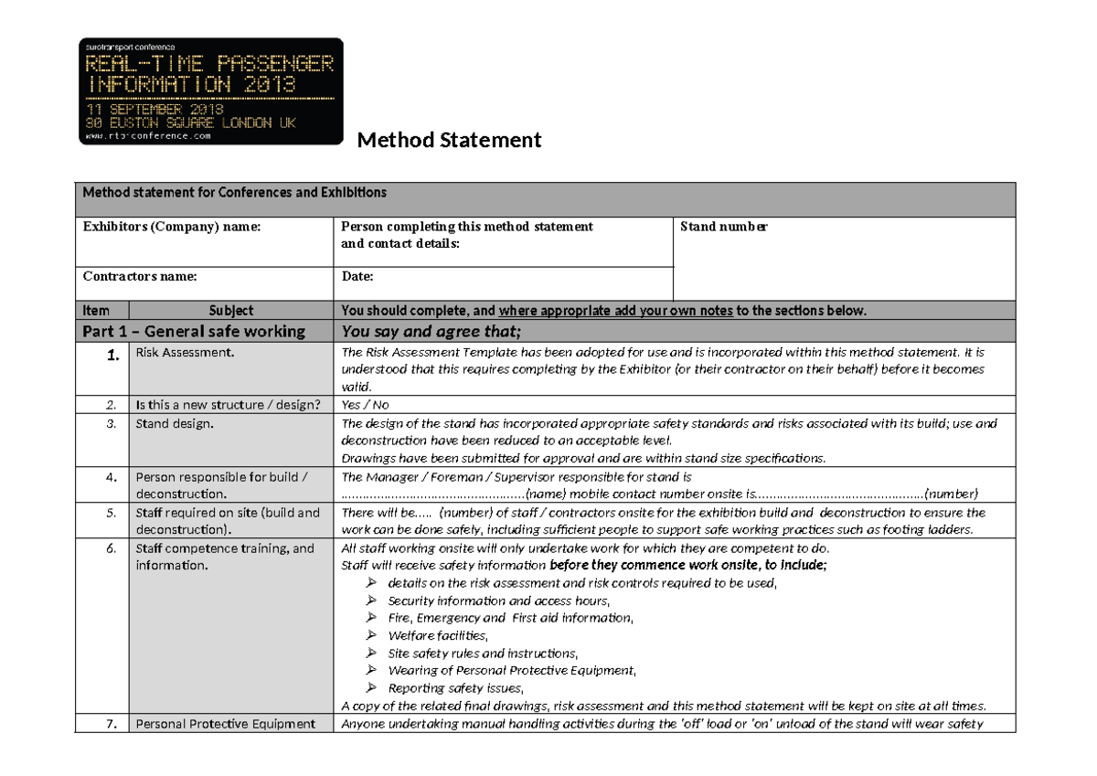 RTPI Method Statement FORM - Method Statement Method statement for ...