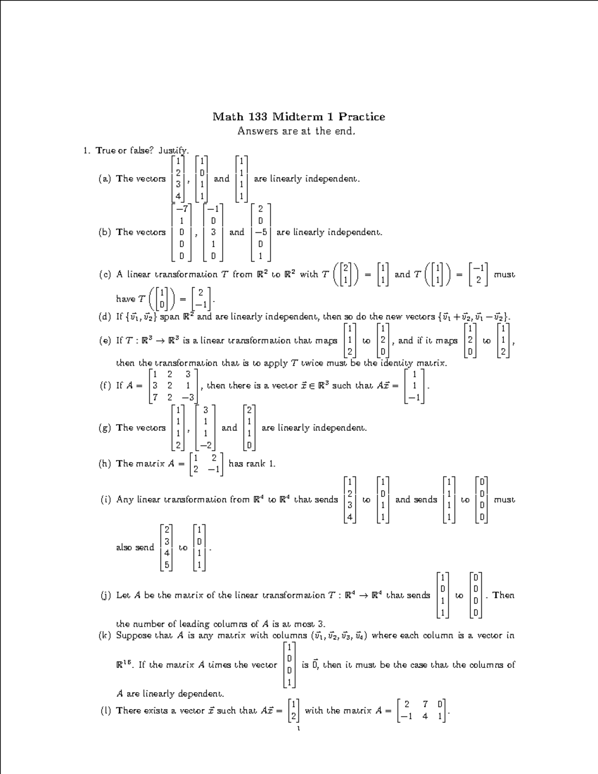 More-practice - practice for midterm 1 - Math 133 - McGill - Studocu