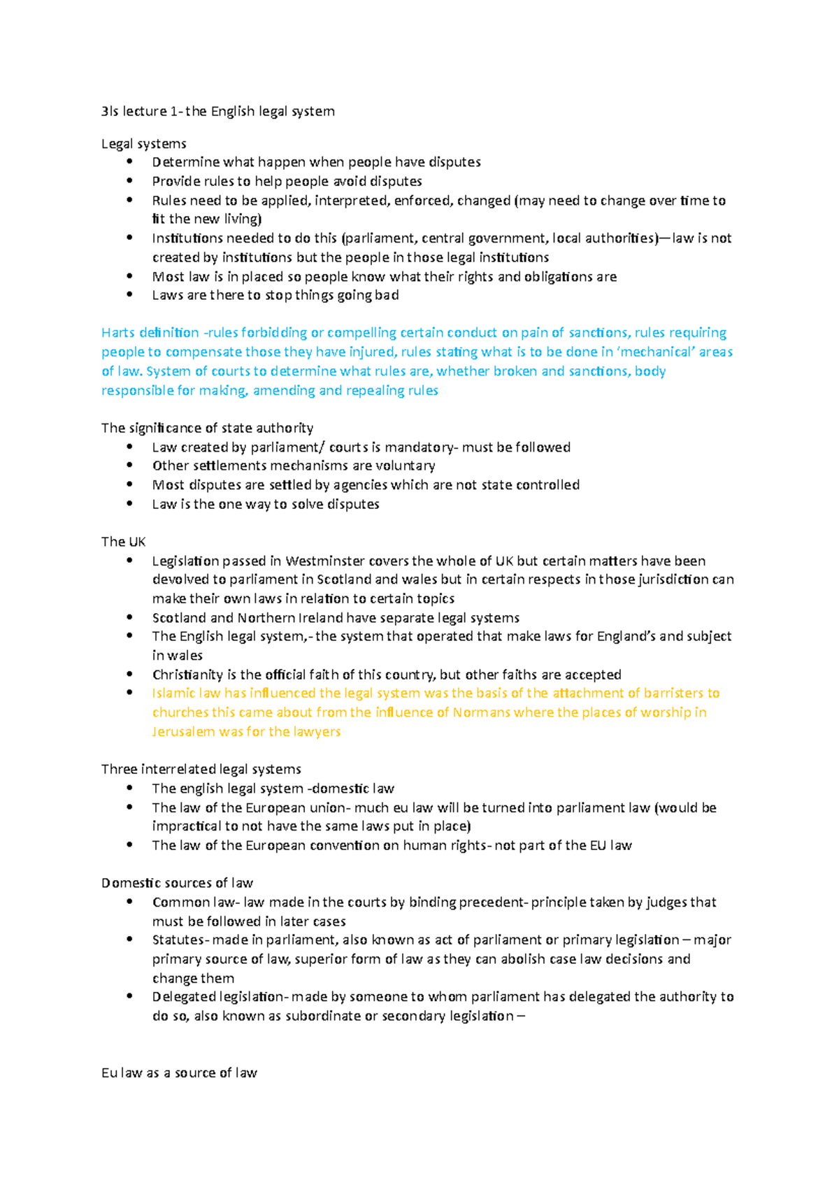 3ls lecture 1 - notes - LAW4SSS - LSBU - Studocu