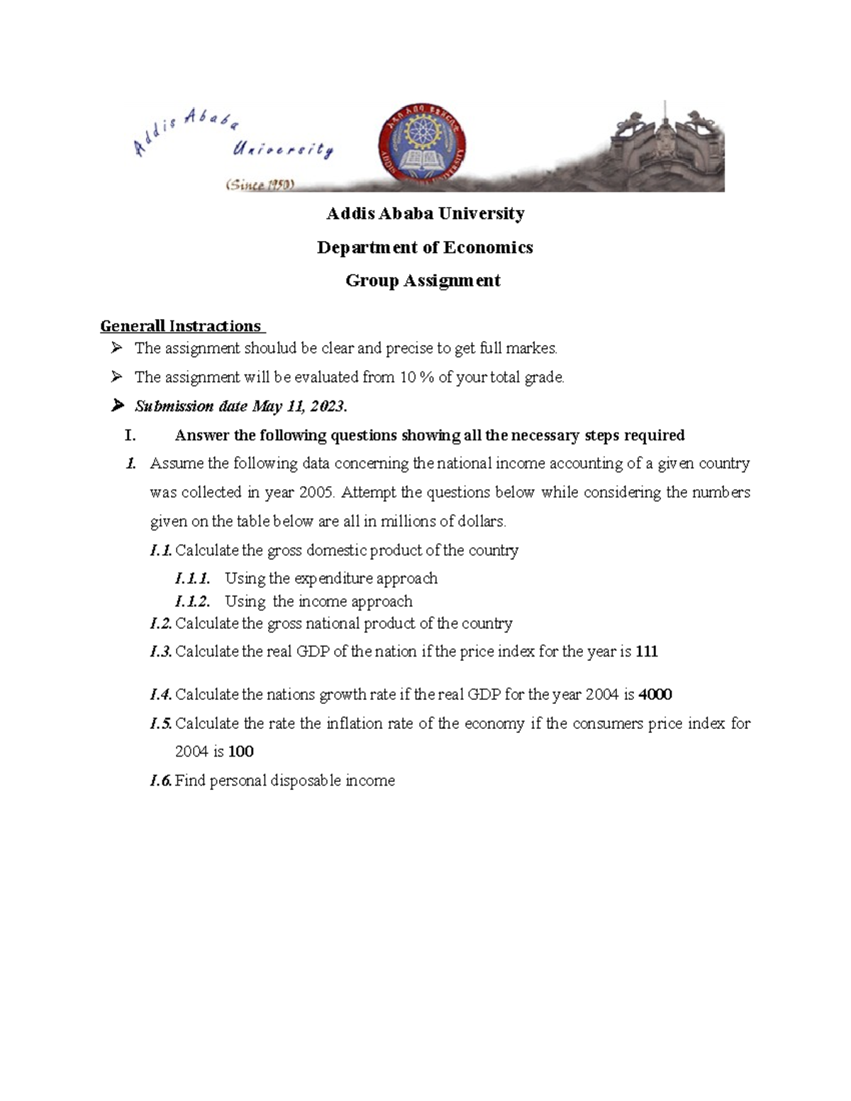 Economics Group Assignment - Addis Ababa University Department of Economics Group Assignment ...