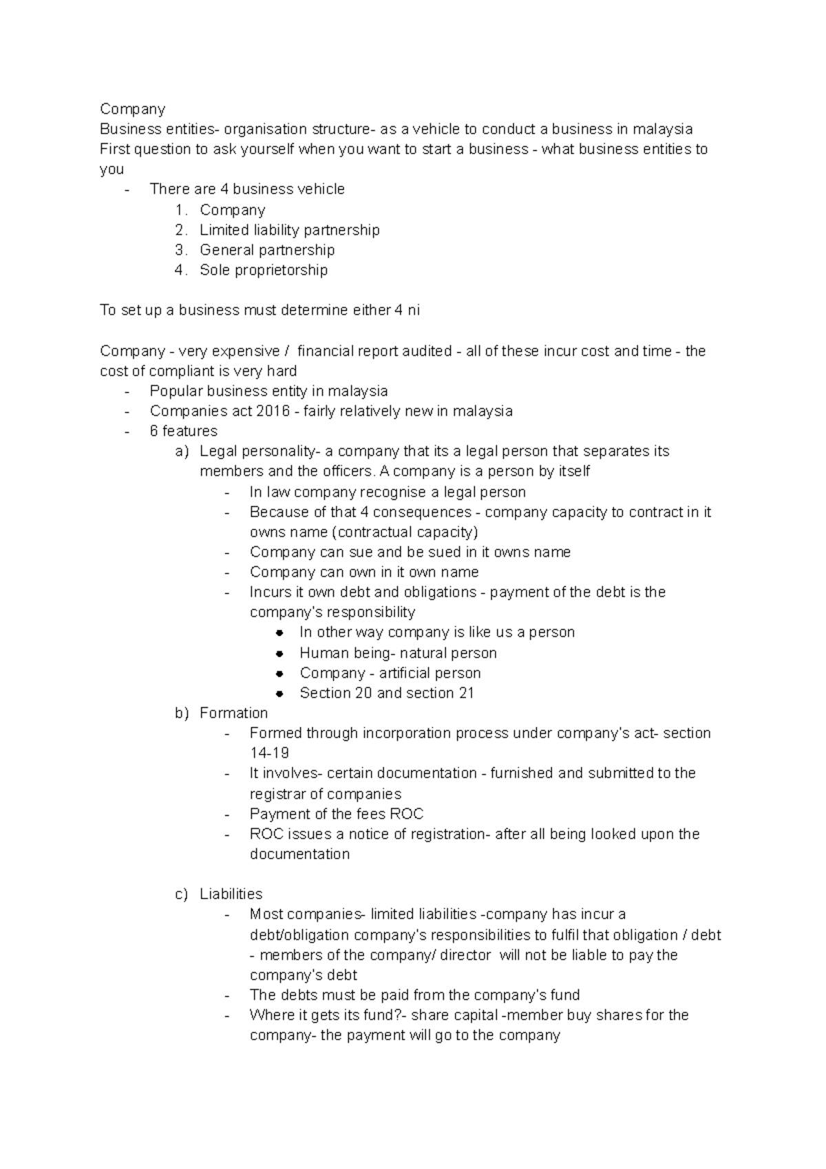 LIA3023 Company Lecture - Company Business entities- organisation ...