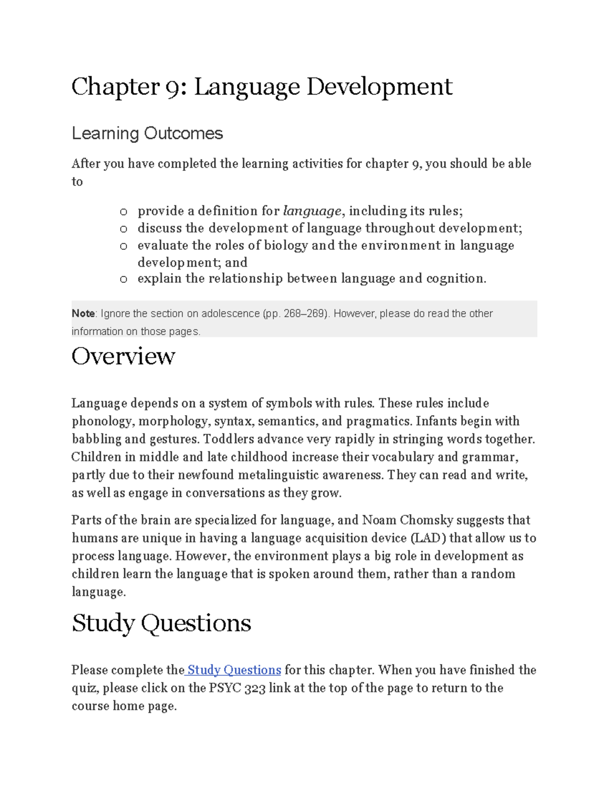 Unit 9 - PSYC 323 - Lecture notes 9 - Chapter 9: Language Development ...