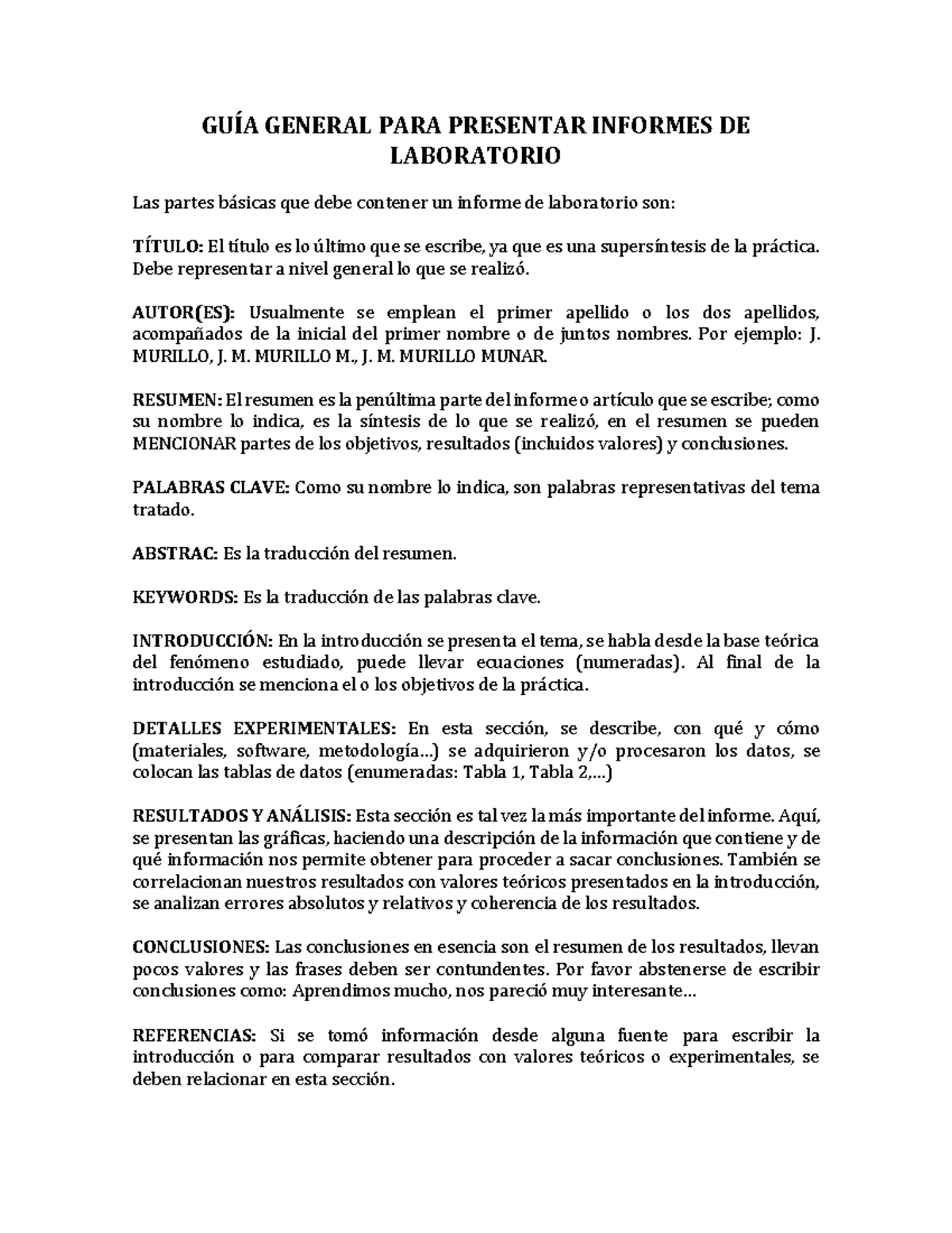GUÍA General PARA Presentar Informes DE Laboratorio - GUÕA GENERAL PARA ...
