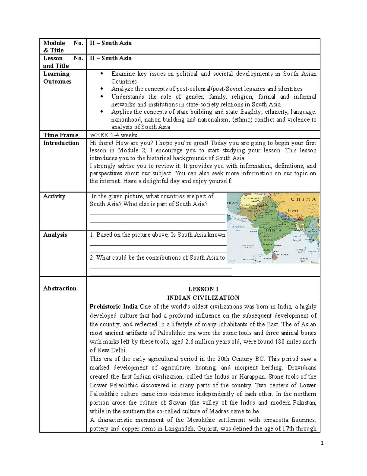 Asian Studies Module II - Module No. & Title II – South Asia Lesson No ...