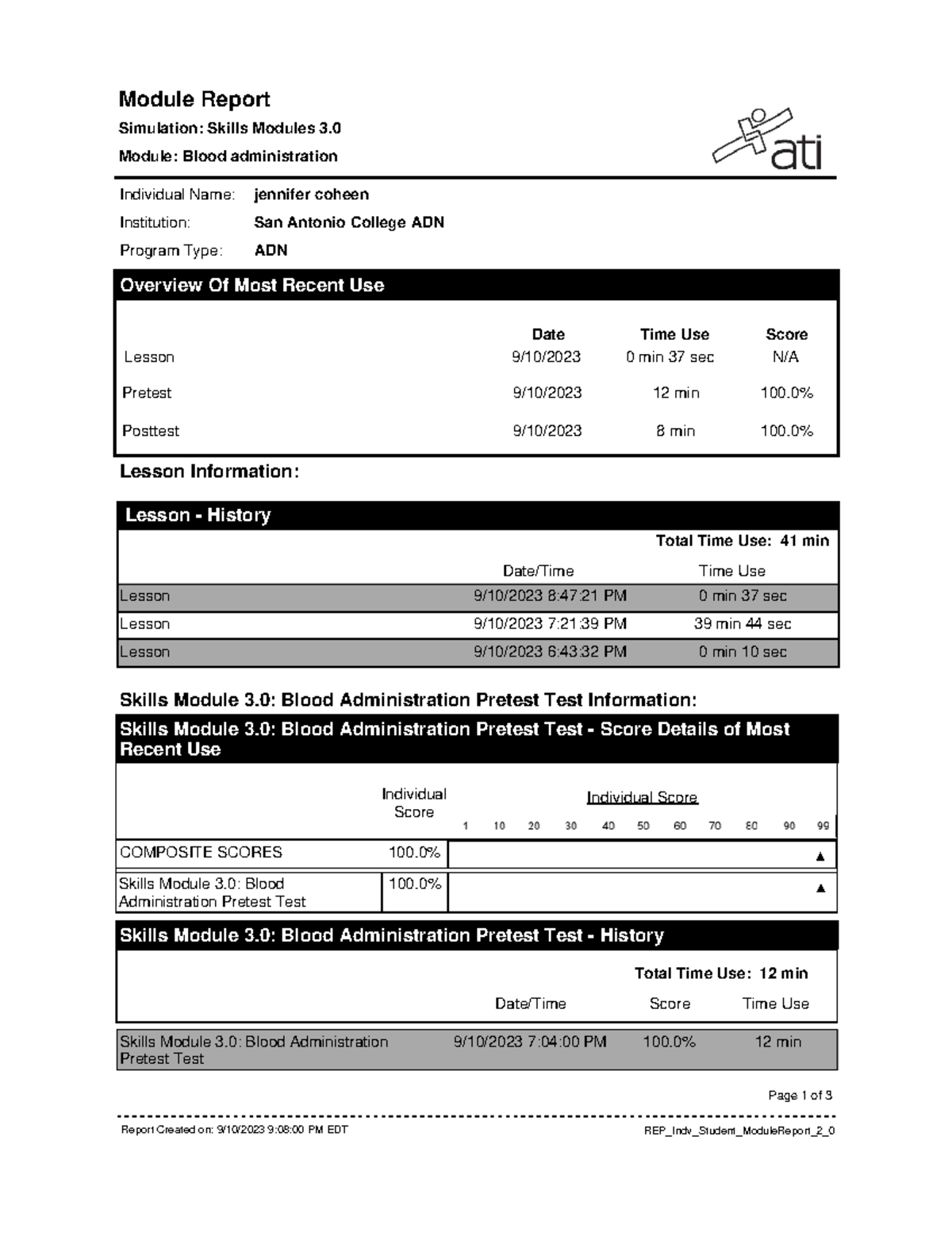 Blood Admin - study guide - Module Report Simulation: Skills Modules 3 ...