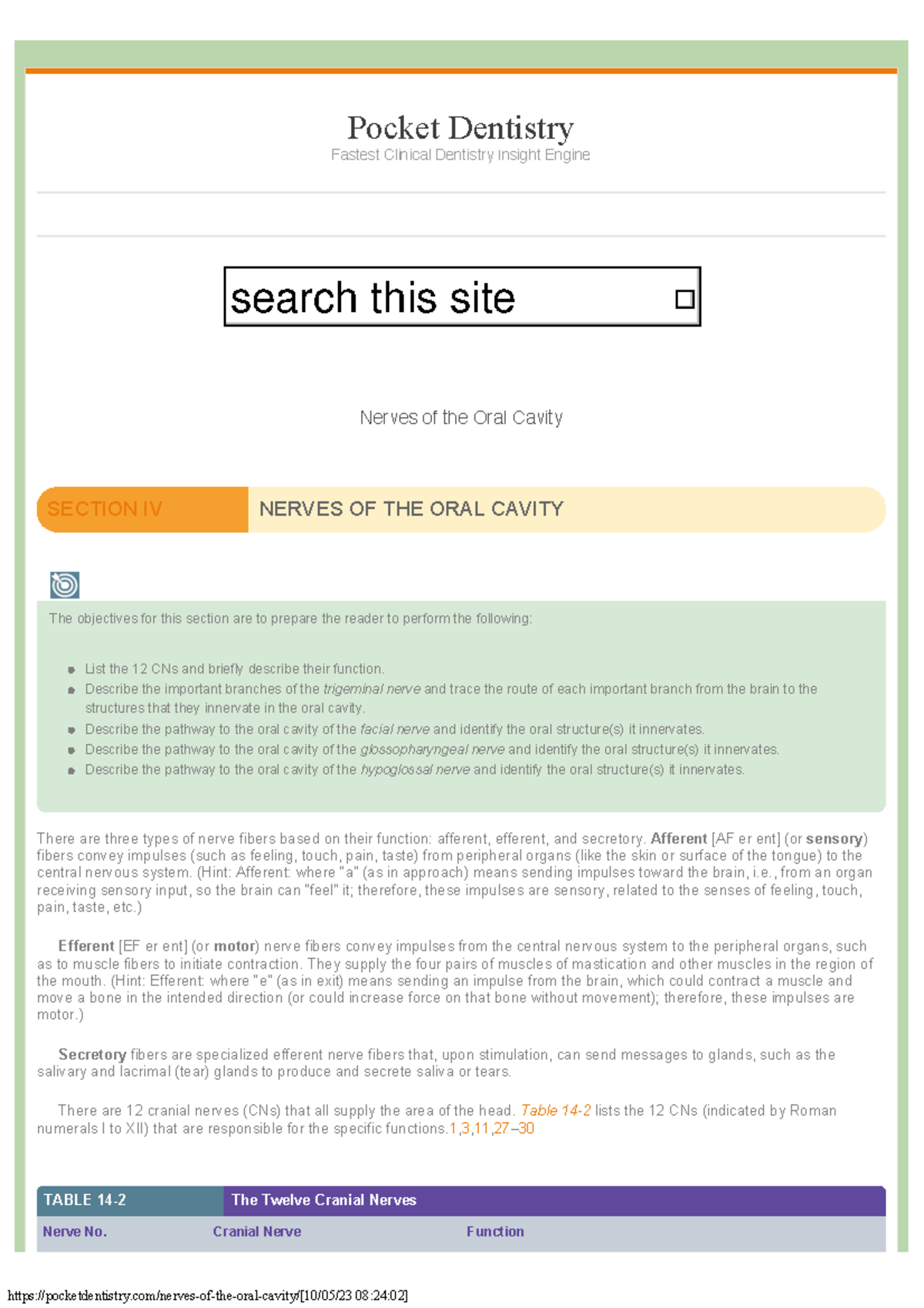 Nerves of the Oral Cavity - SECTION IV NERVES OF THE ORAL CAVITY ...