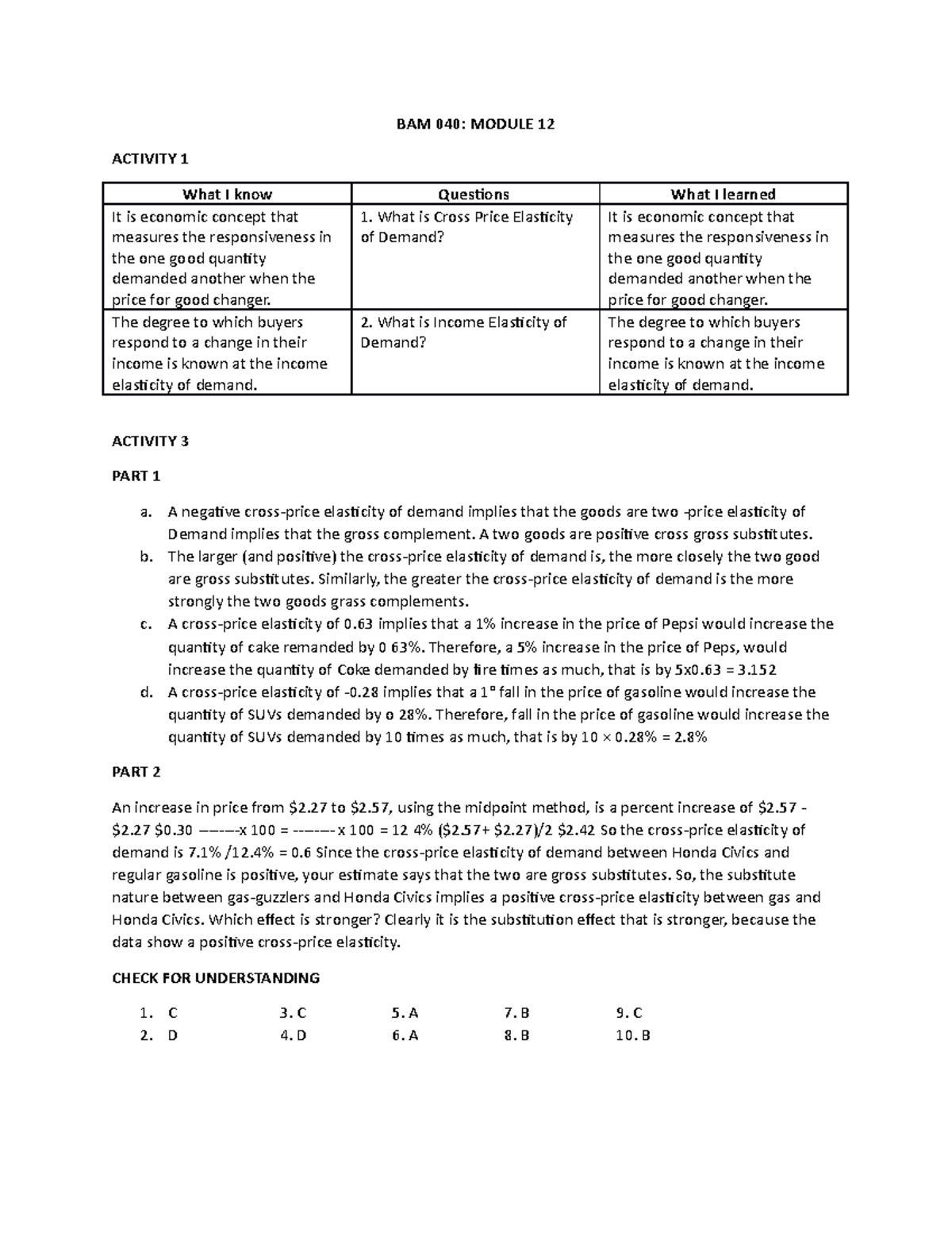 BAM 040 - Module 12 - BAM 040: MODULE 12 ACTIVITY 1 What I know ...