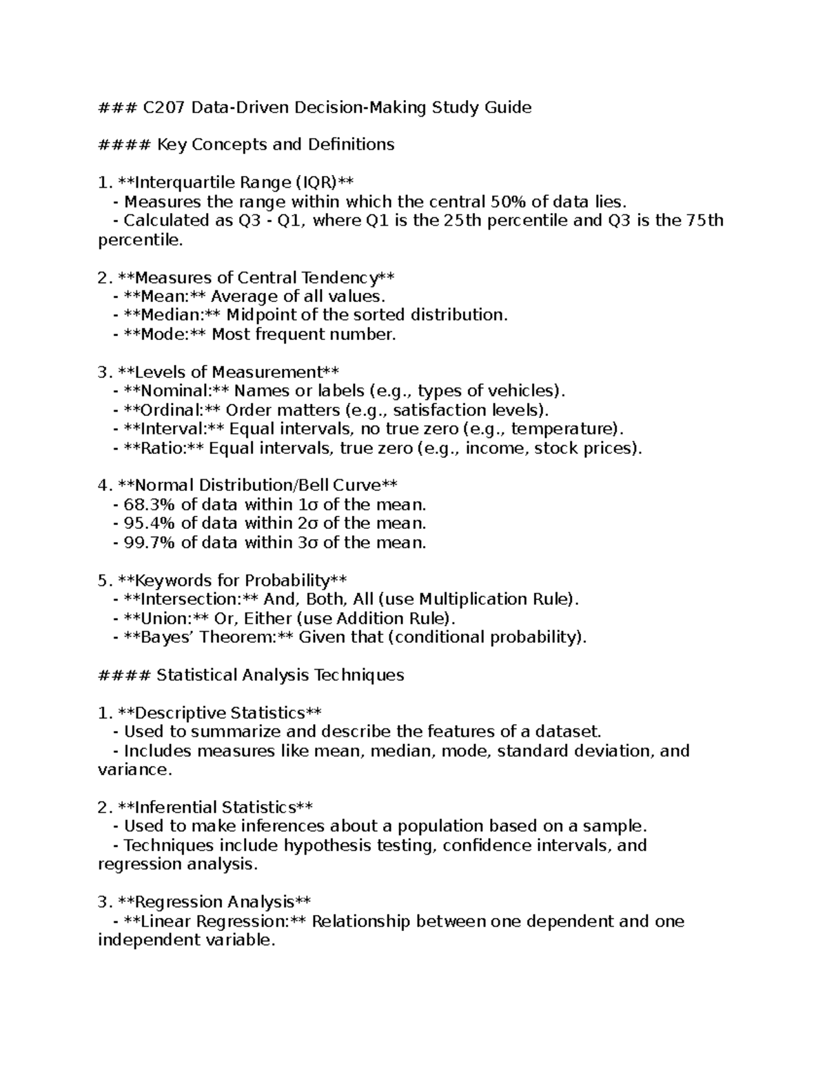 C207 study guide part 1 - C207 Data-Driven Decision-Making Study Guide ...