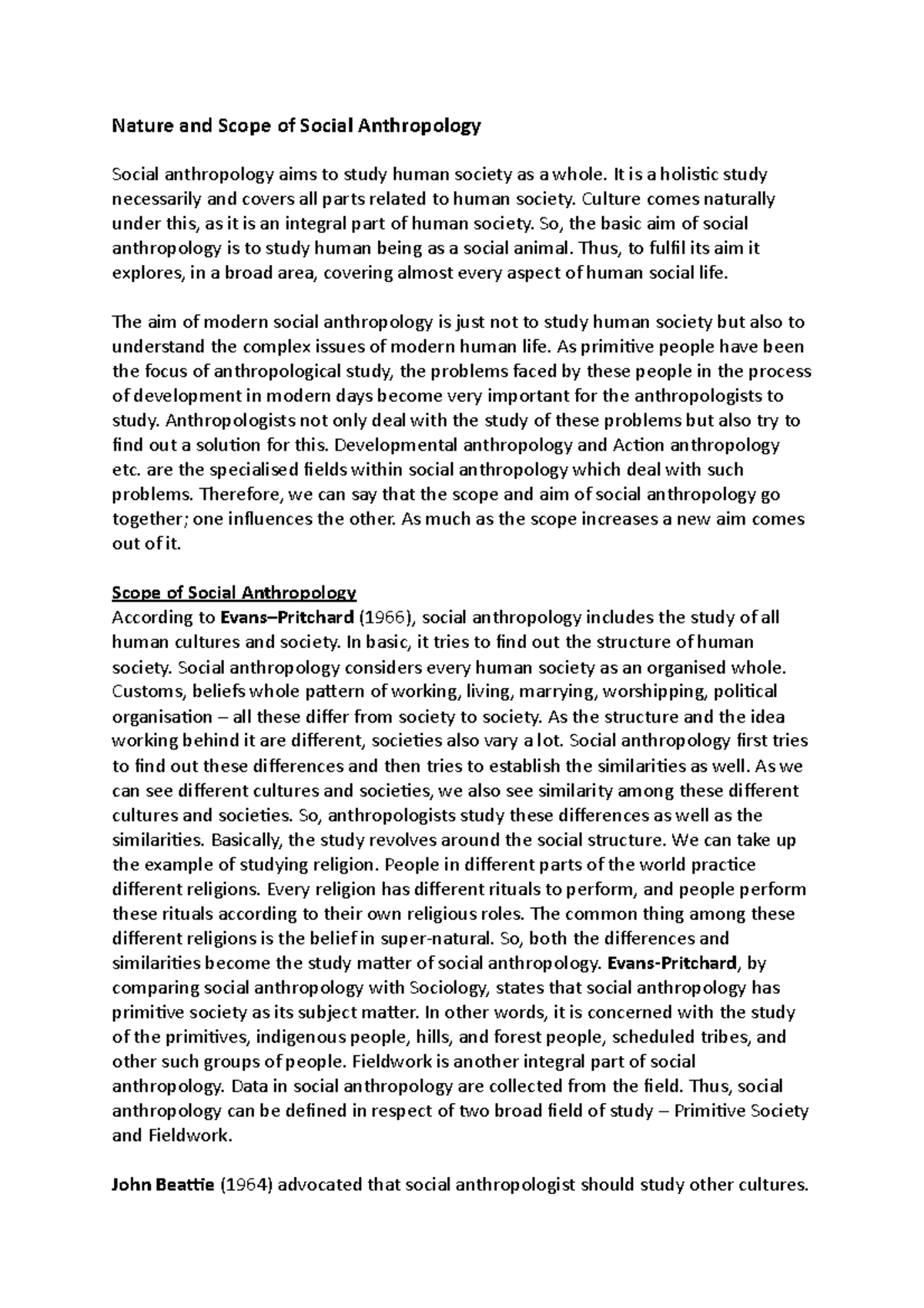 Nature and Scope of Social Anthropology - It is a holistic study ...