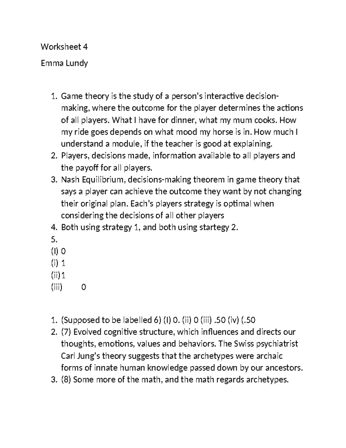Worksheet 4 - Not my best subject, got around 50% - Worksheet 4 Emma ...
