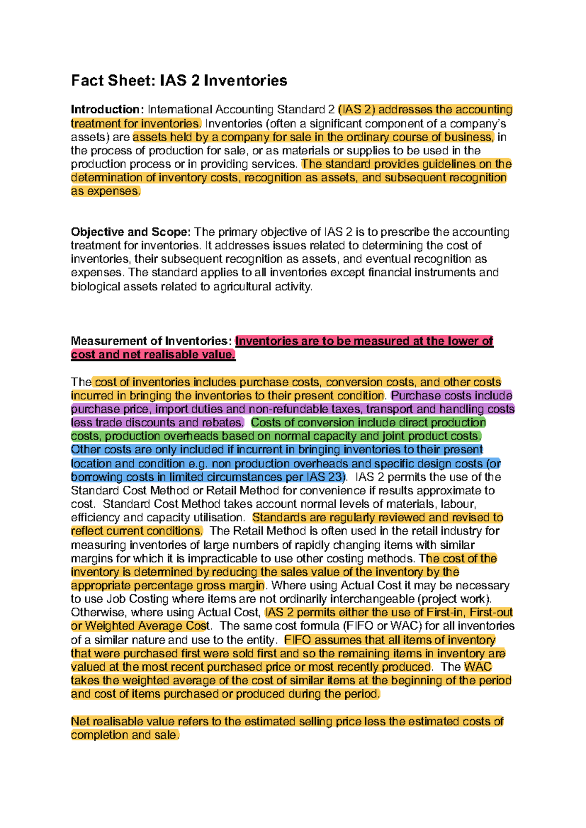 IAS 2 Fact Sheet MB 2024 - Summary International Financial Reporting I ...