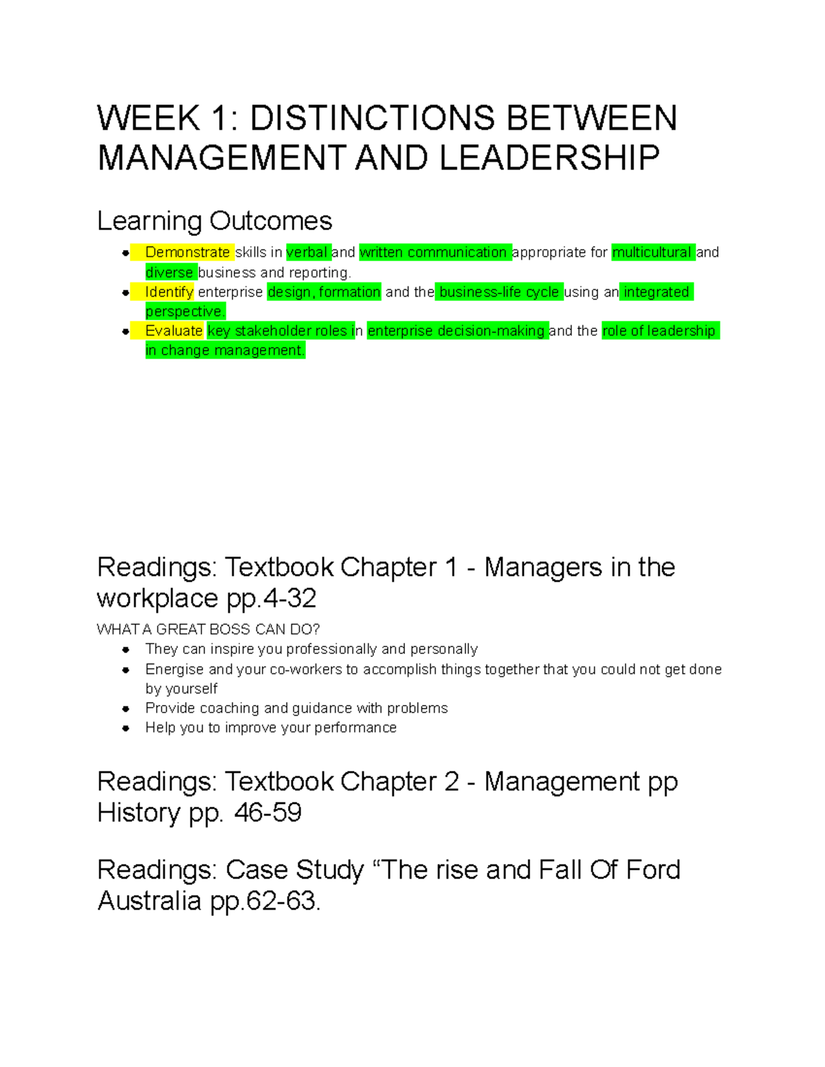 Enterprise Leadership - WEEK 1: DISTINCTIONS BETWEEN MANAGEMENT AND ...