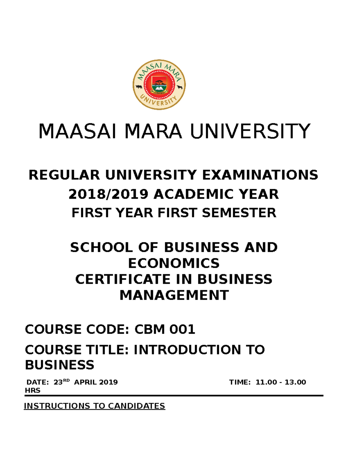 Introduction to computer application in business management past paper ...