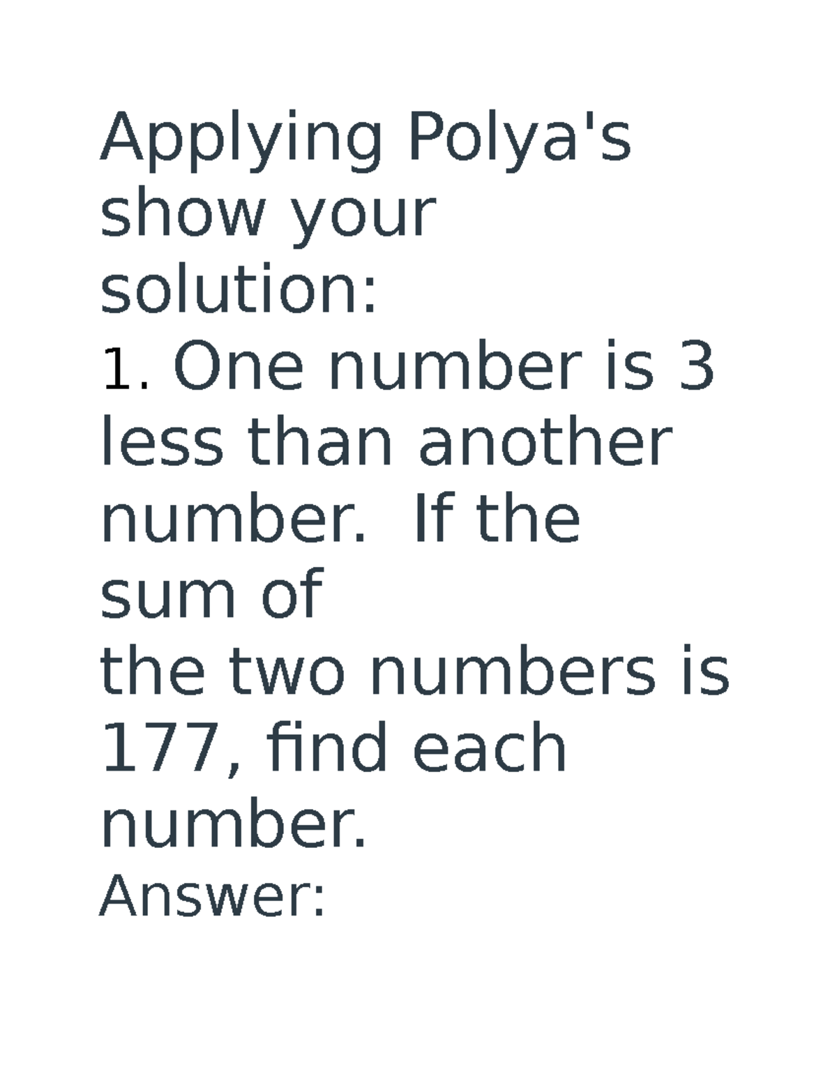 Applying Polya - MATH IN THE MODERN WORLD MATH IN THE MODERN WORLD MATH ...