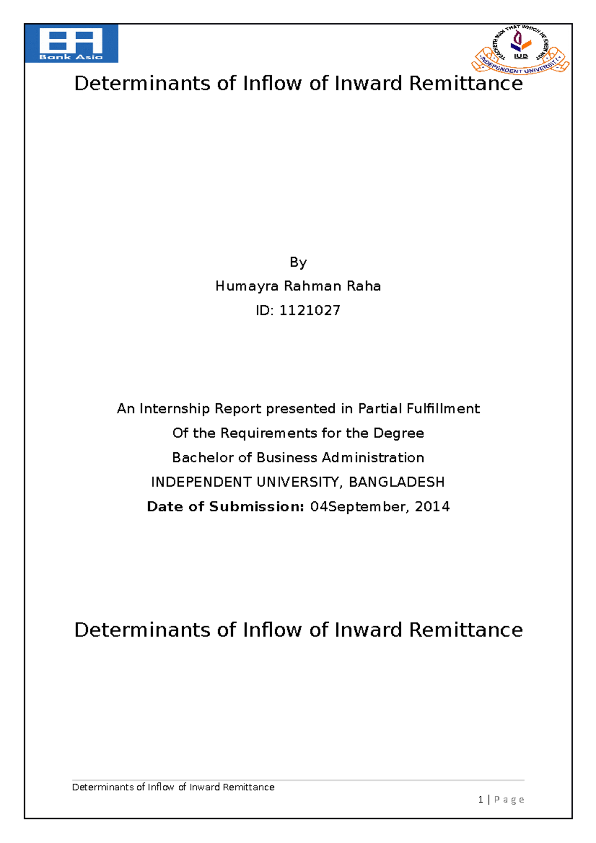Determinants of Inflow of Inward Remitta - The study has been ...