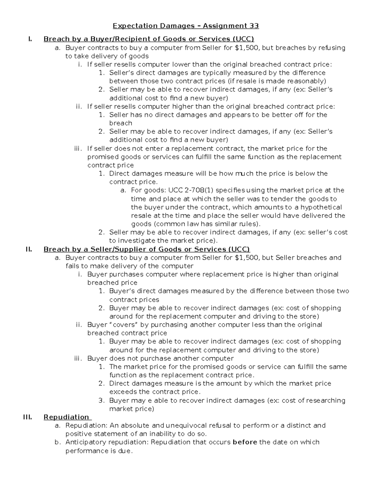 Expectation Damages - Assignment 33 - Expectation Damages – Assignment ...
