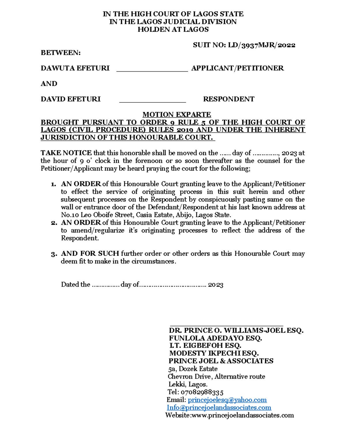 Motion FOR Substituted Service FOR Dawuta. 2 - IN THE HIGH COURT OF ...