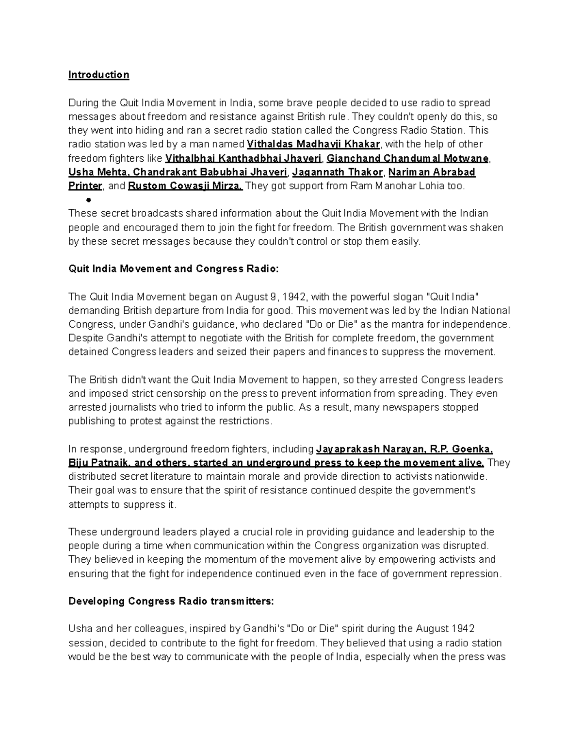 Congress Radio and Quit India Movement - History SEC semester 6- Radio ...