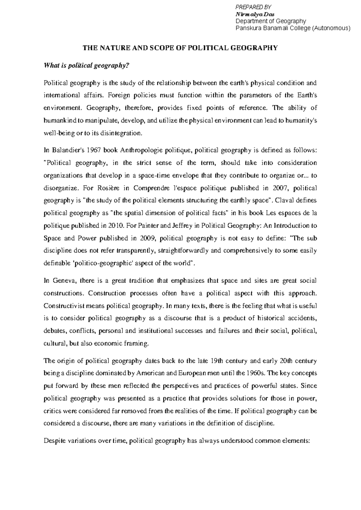THE Nature AND Scope OF Political Geogra - THE NATURE AND SCOPE OF ...