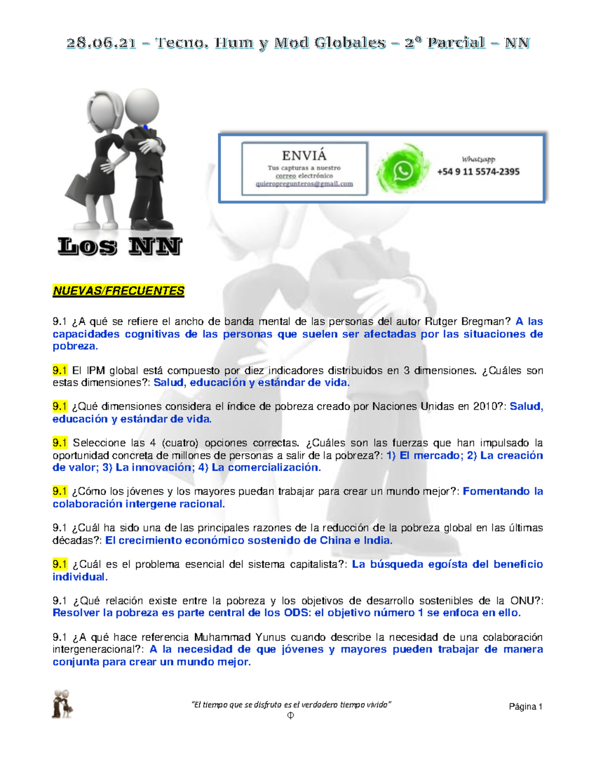 Tecn Hum y Mod Globales - 2 Parcial - NN - “El tiempo que se disfruta ...