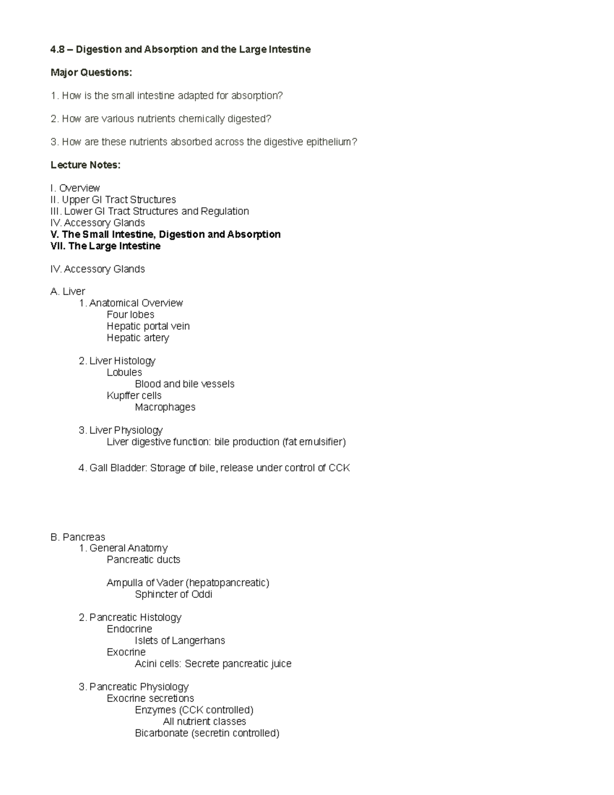 4.8 – Digestion, Absorption, and the Large Intestine (Notes) - 4 ...