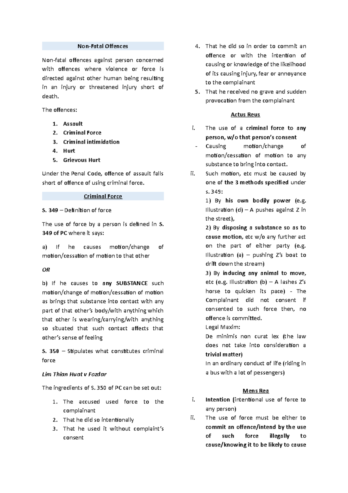 Notes on Non Fatal Offences - Non-Fatal Offences Non-fatal offences ...
