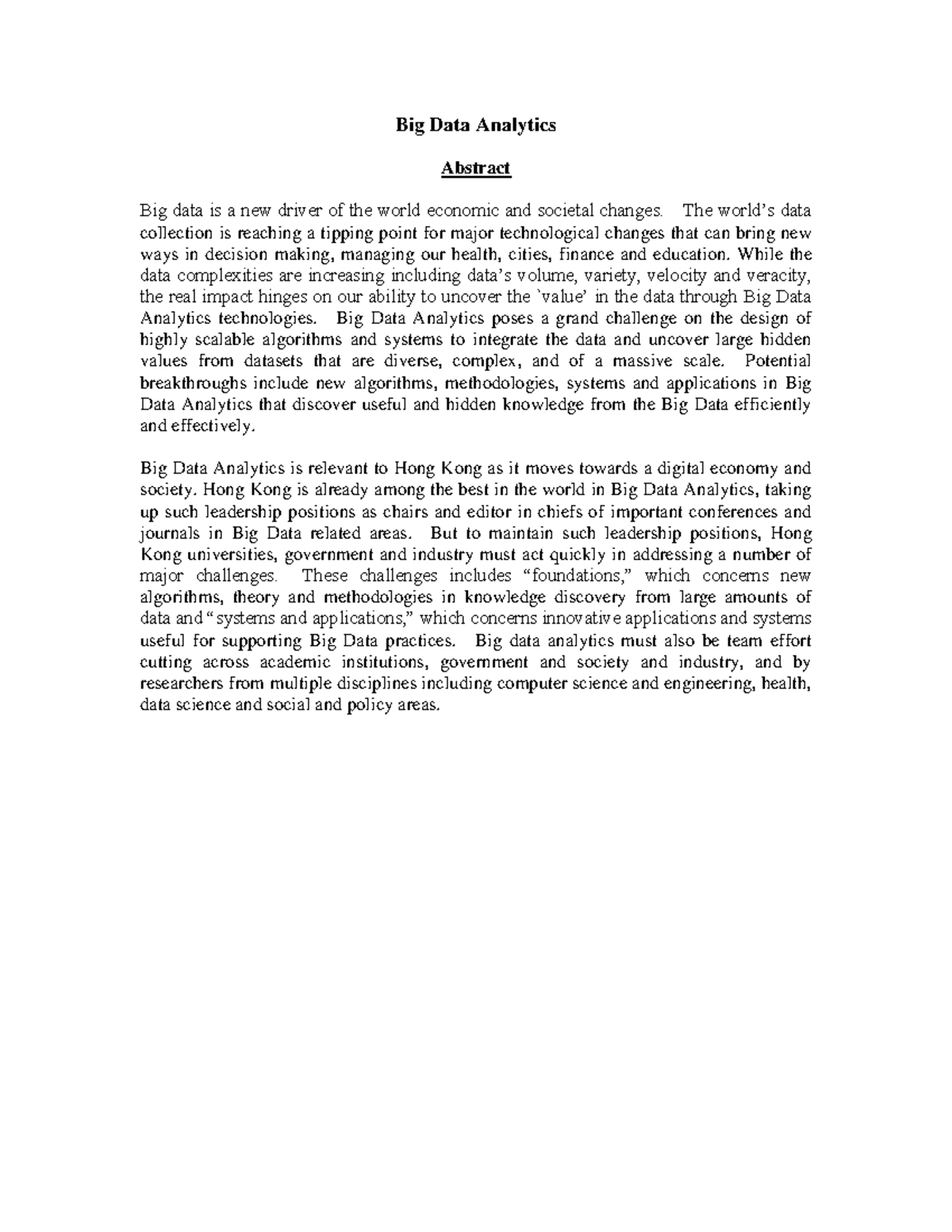 Abs1 - About computer and big data - Big Data Analytics Abstract Big ...