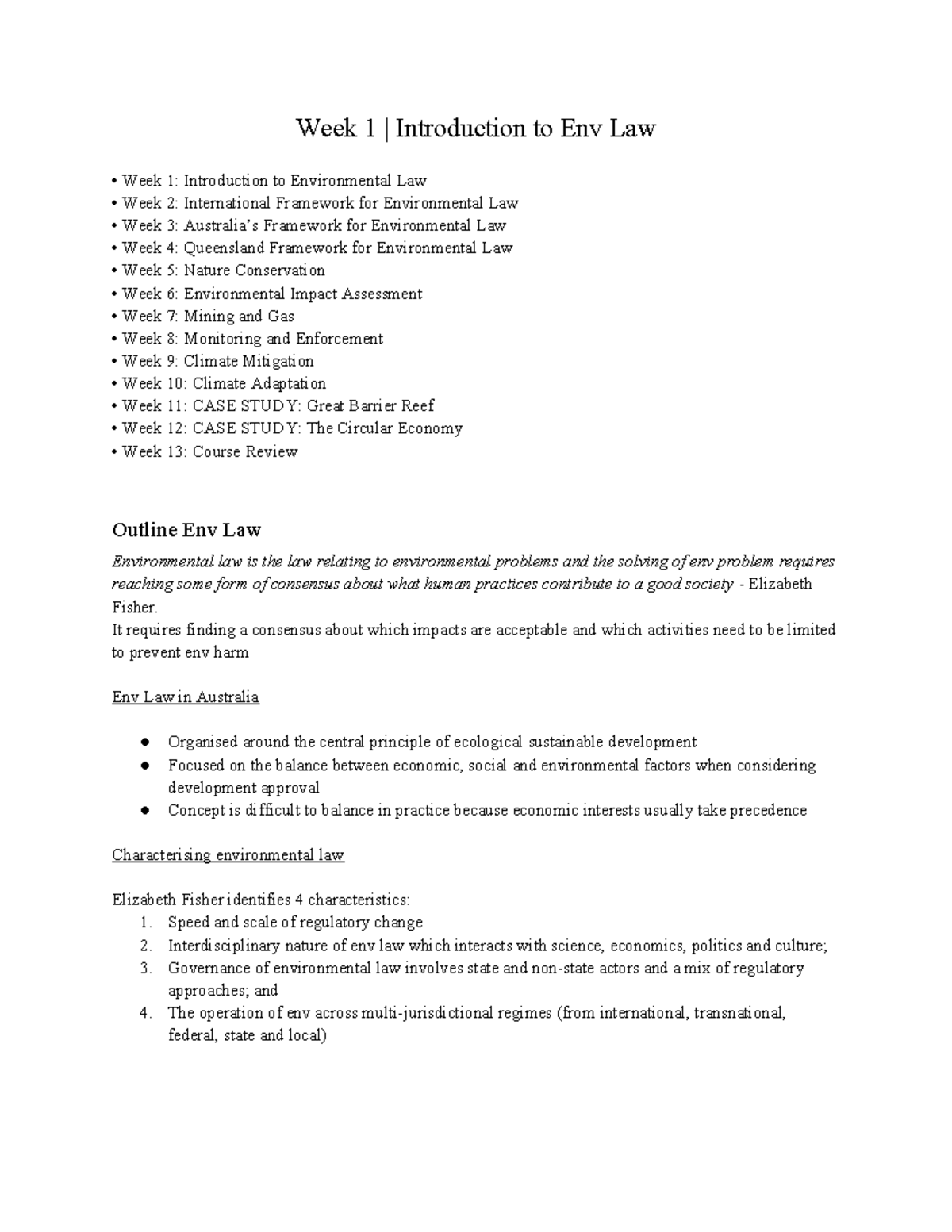 Wk 1 Lecture Intro Week 1 Introduction To Env Law • Week 1 Introduction To Environmental