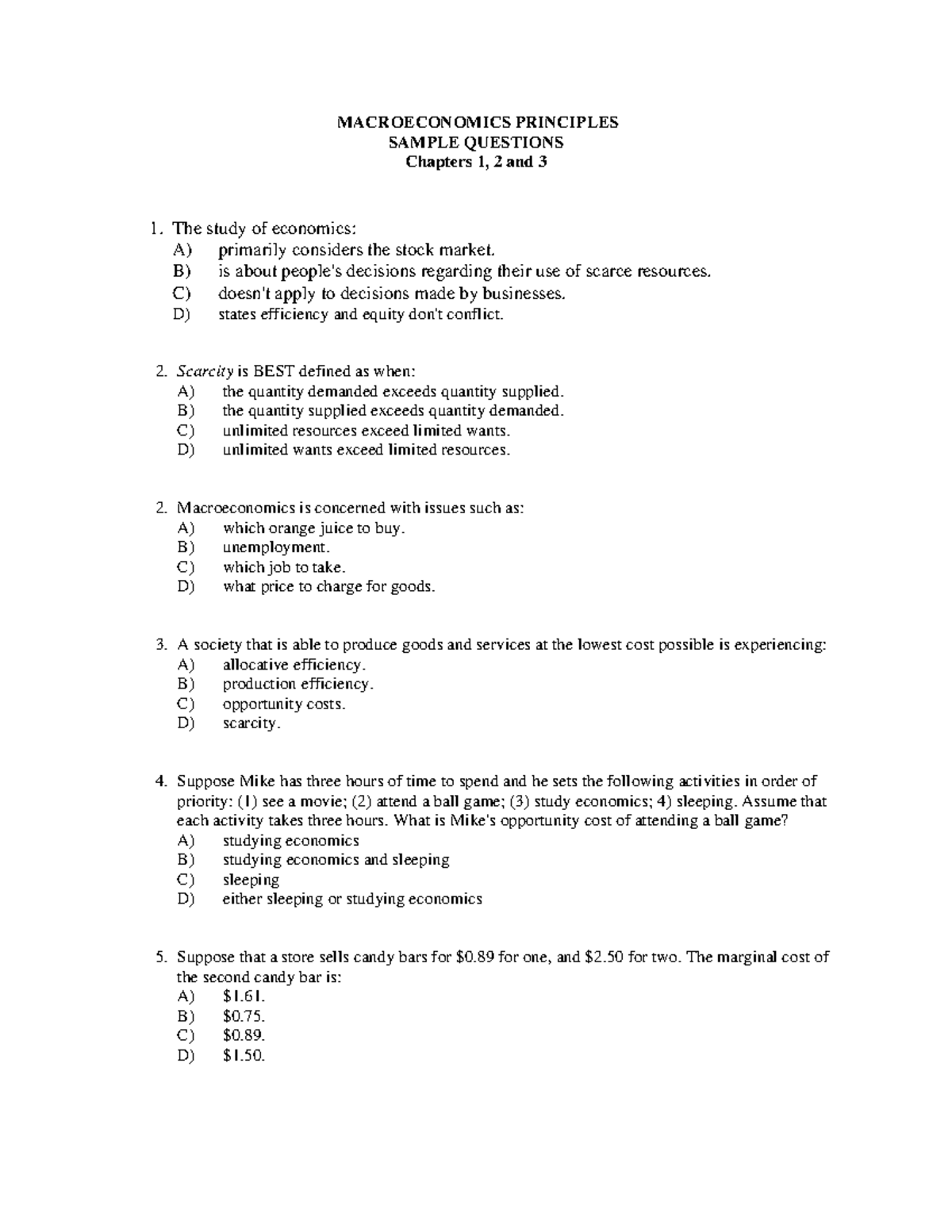 Sample test 1 (ch. 1,2,3) - MACROECONOMICS PRINCIPLES SAMPLE QUESTIONS ...