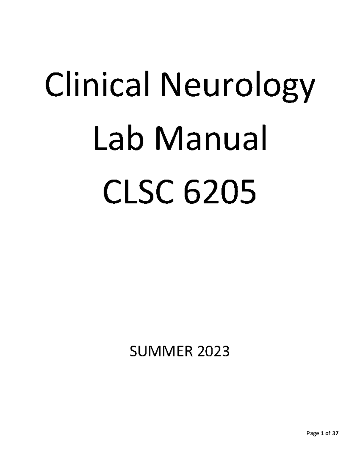 Updated Summer Manual Clinical Neurology 2023 - Clinical Neurology Lab ...