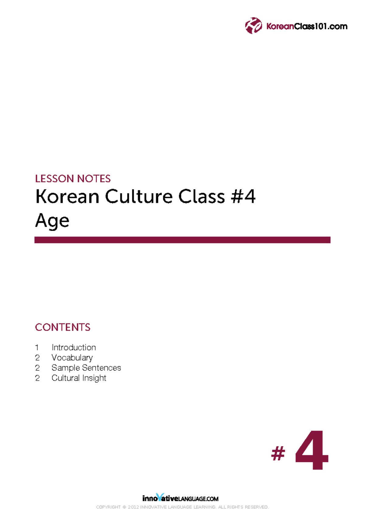 004 KCC L4 112707 kclass 101 - LESSON NOTES Korean Culture Class Age ...