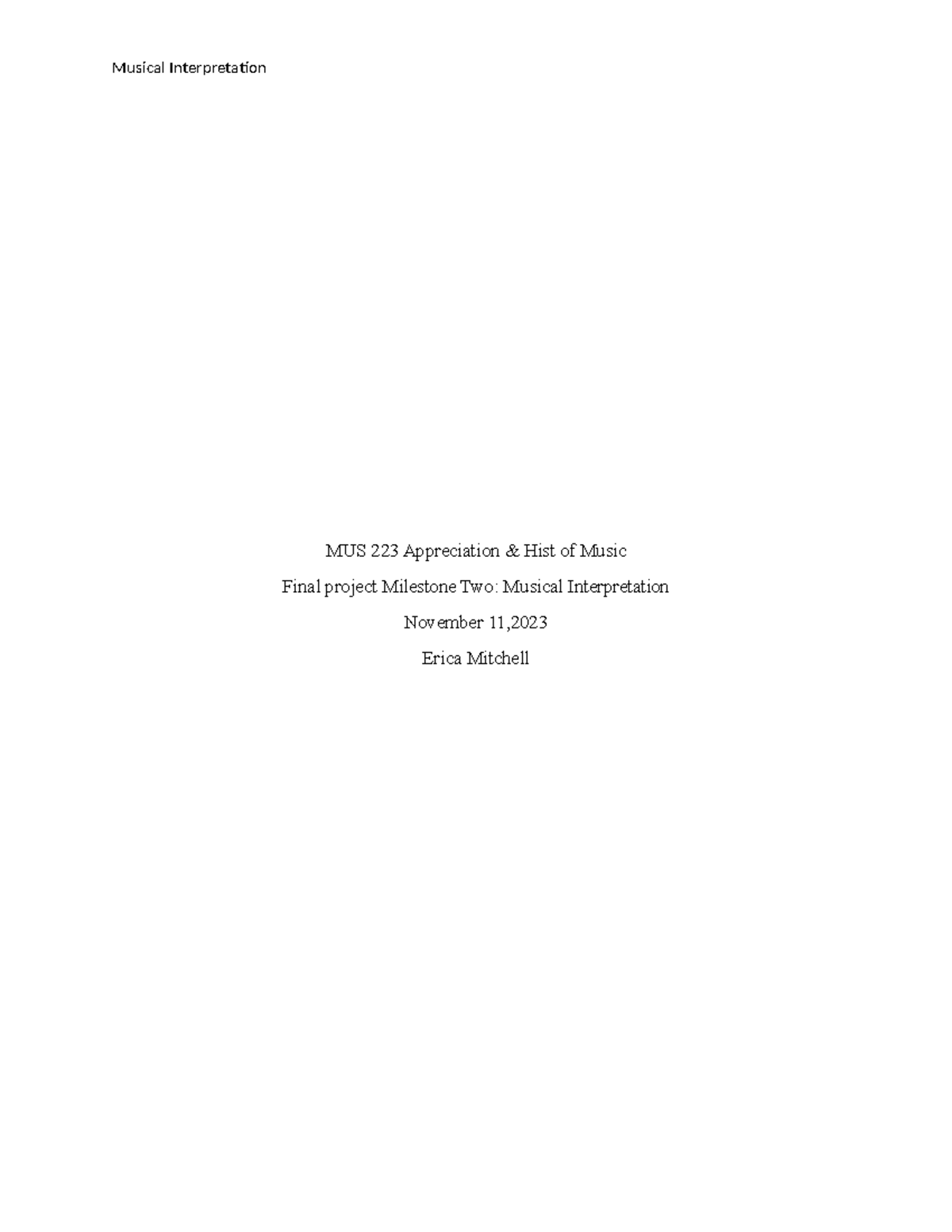 MUS 223 WEEK 3 Assignment Final Project Milestone 11 - Musical ...