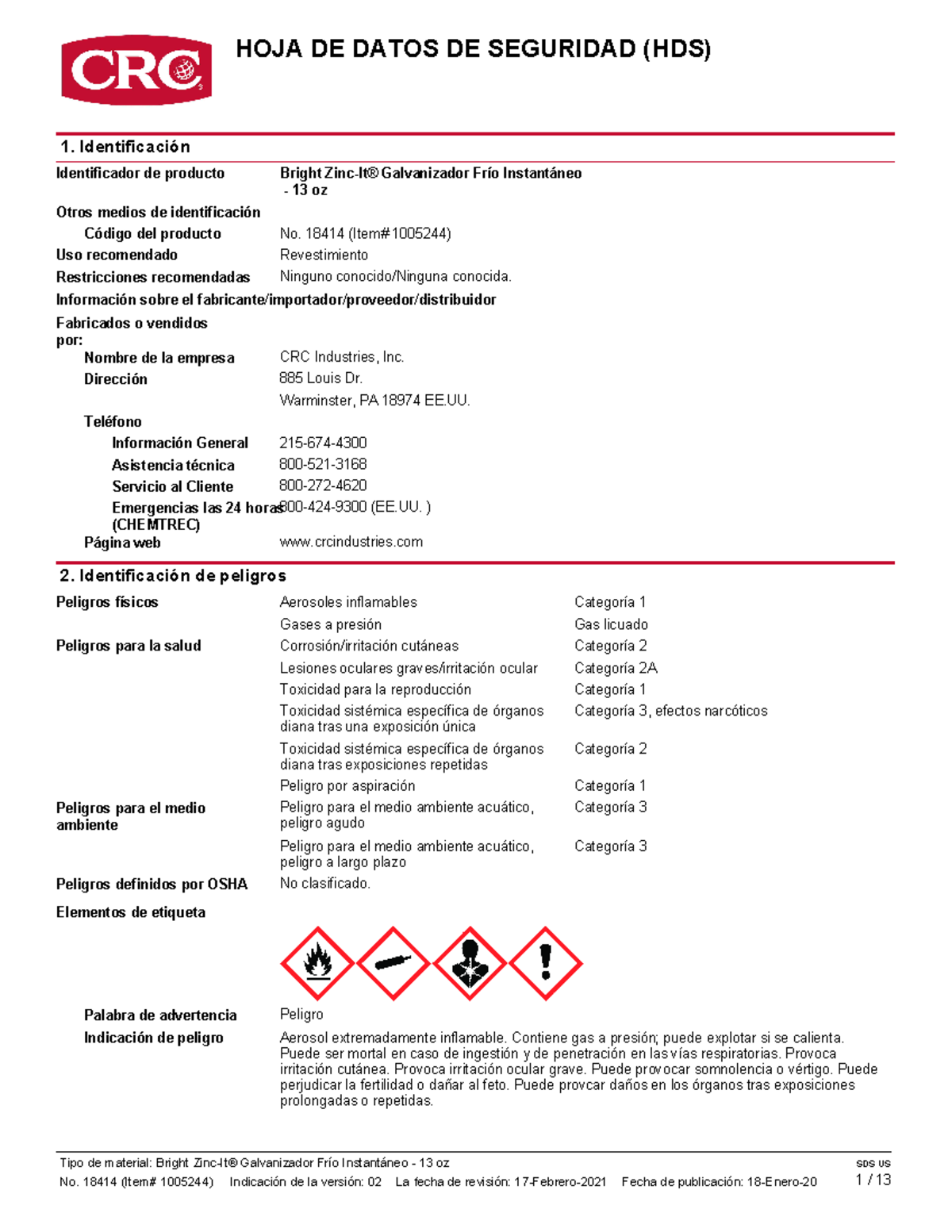 H.S. Bright ZINC IT - VVVVV - HOJA DE DATOS DE SEGURIDAD (HDS) 1 ...