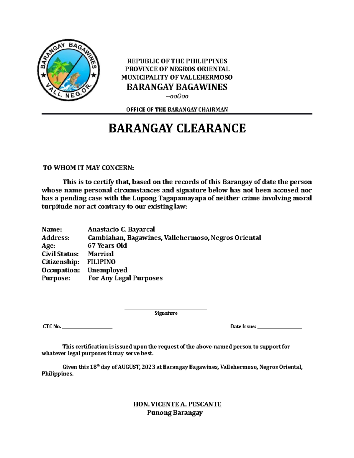 Barangay Clearance Sample Pdf Public Sphere Governmen Vrogue co