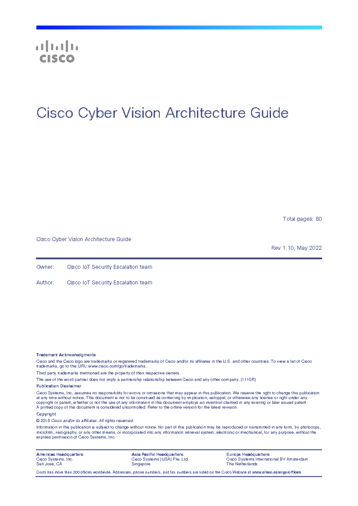 Cisco Cyber Vision Architecture Guide V2-00 - Trademark Acknowledgments ...