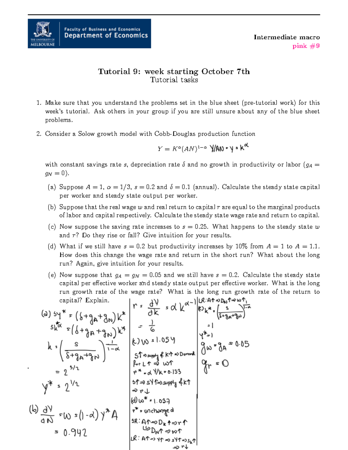 Week 9 in-tute work - Intermediate macro pink # Tutorial 9: week starting October 7th Tutorial ...