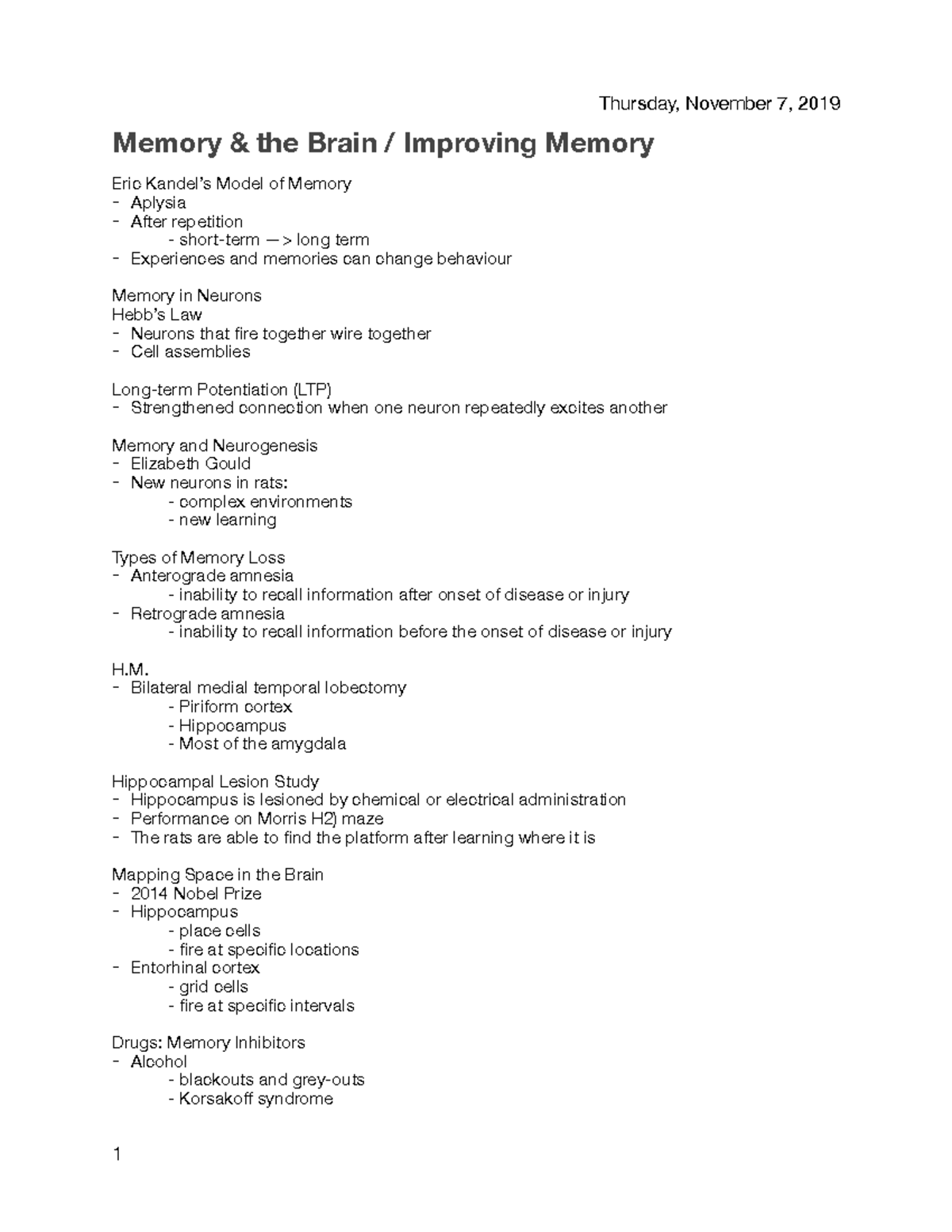 Memory & the Brain : Improving Memory - Thursday, November 7, 2019 ...
